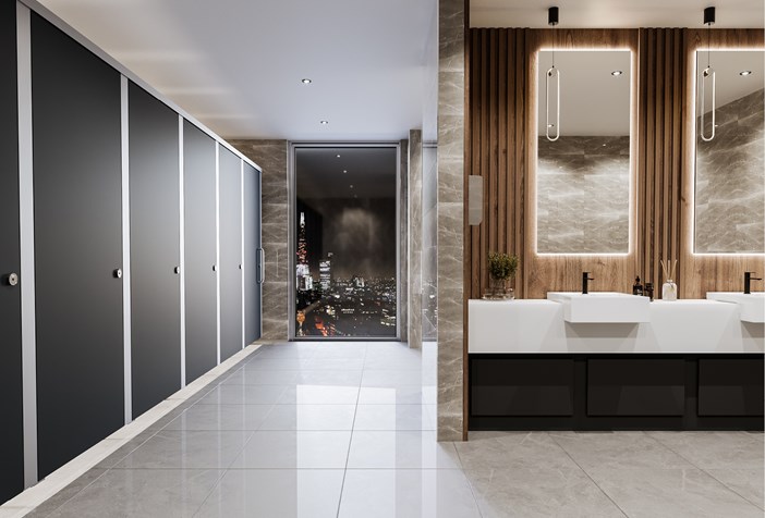 Create opulent washrooms with Sahara premium toilet cubicle range | Venesta